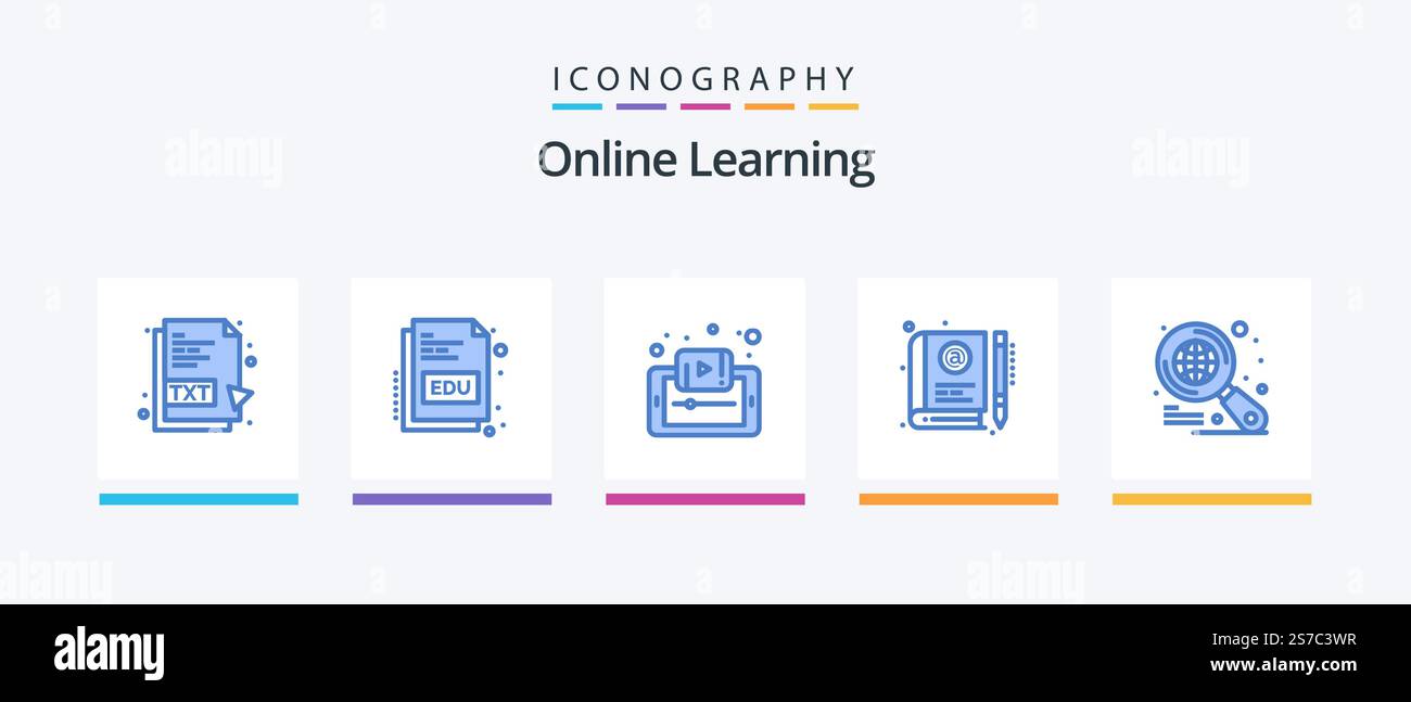 Online Learning Blue 5 Icon Pack Including learning. e-learning. document. e. tutorials ...