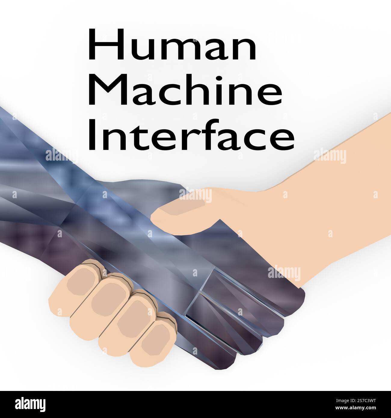 3D illustration of handshake beetween human hand and bionic hand ...