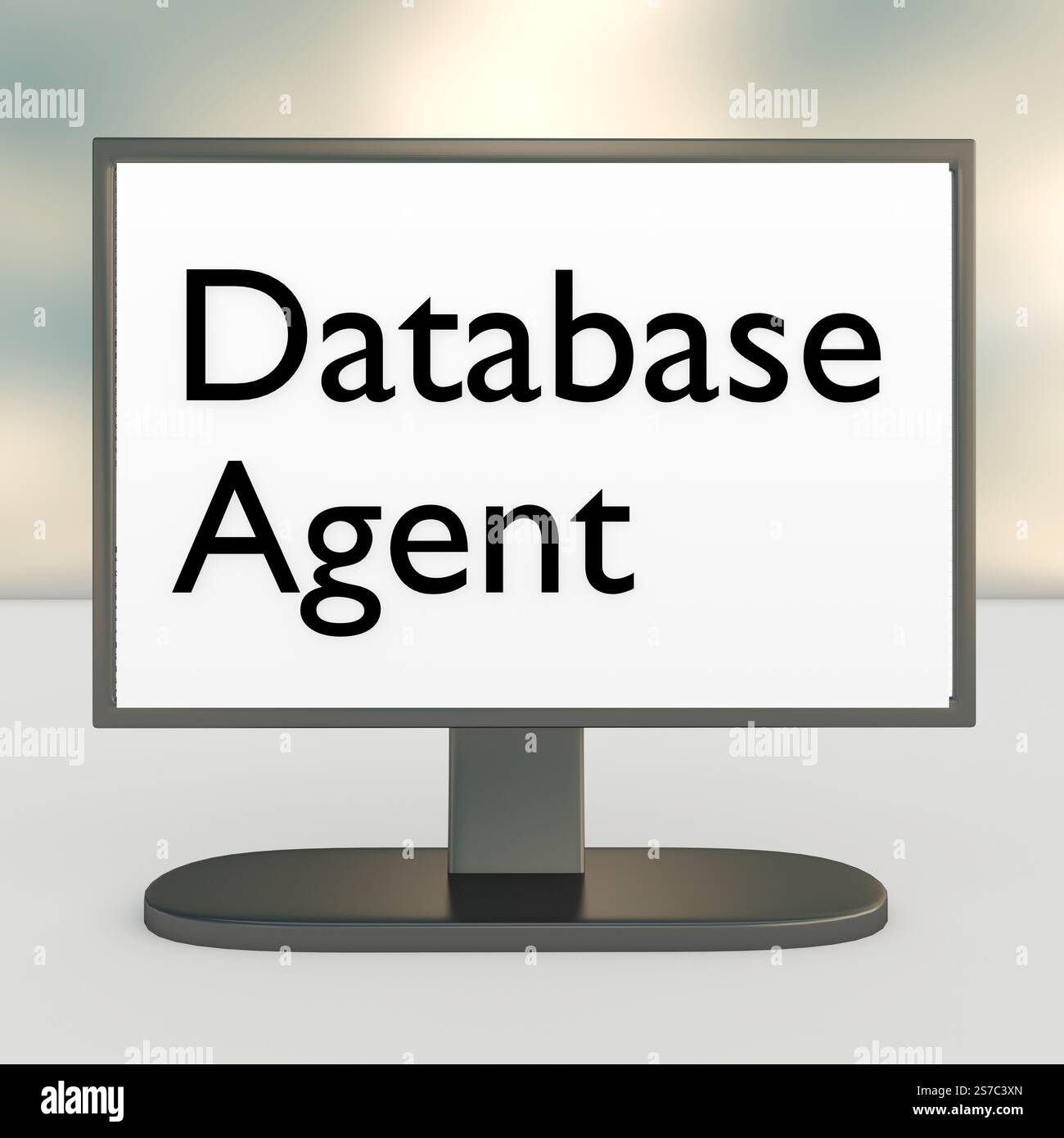 3D illustration of a PC screen, displaying the text Database Agent ...