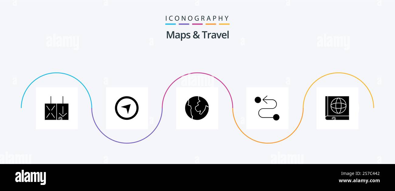 Maps and Travel Glyph 5 Icon Pack Including . destination. book Stock ...