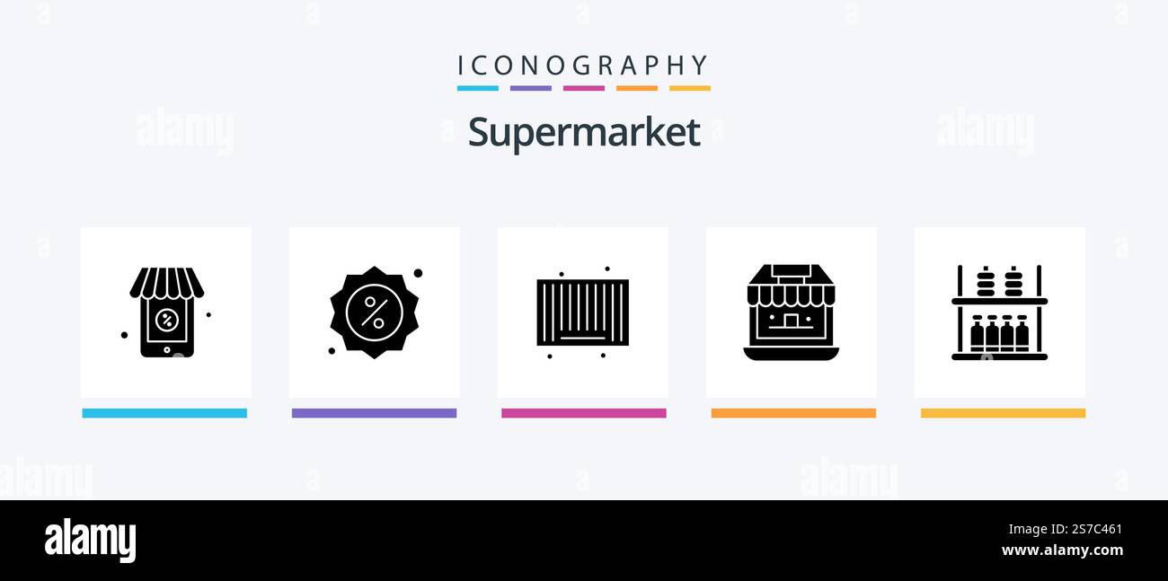 Supermarket Glyph 5 Icon Pack Including shelf. furniture. product ...