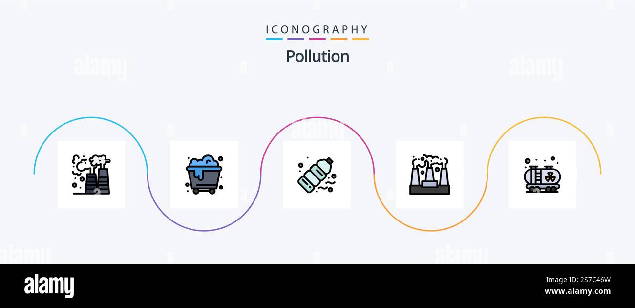 Pollution Line Filled Flat 5 Icon Pack Including pollution. smoke. gas ...