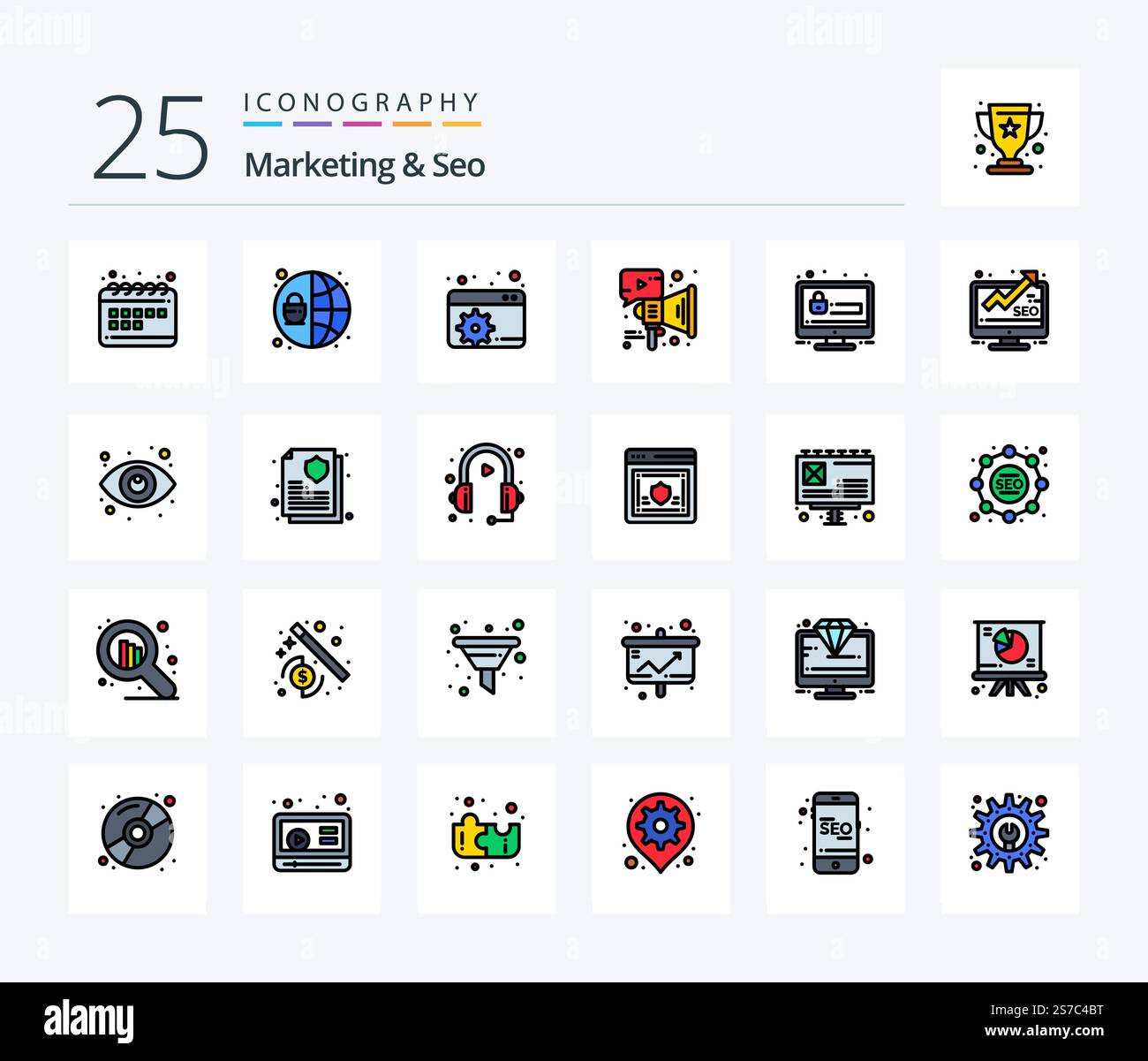 Marketing And Seo 25 Line Filled icon pack including security. seo. dashboard. password ...