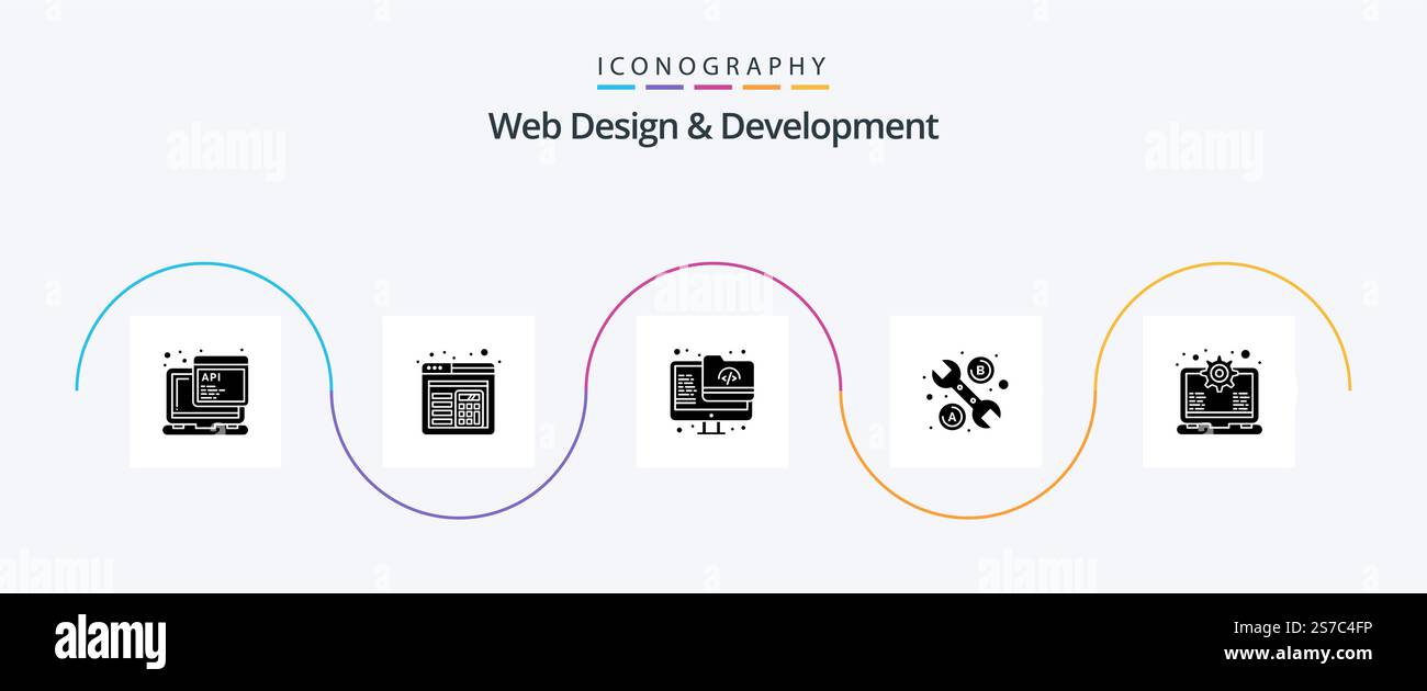 Web Design And Development Glyph 5 Icon Pack Including support. laptop ...