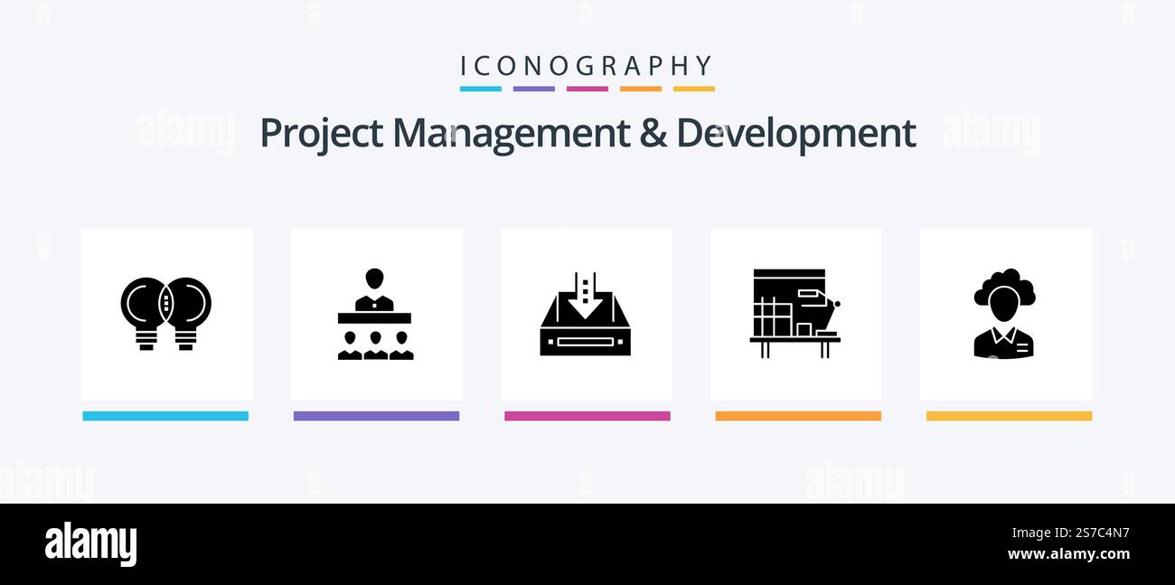 Project Management And Development Glyph 5 Icon Pack Including office. workplace. inbox. empty ...