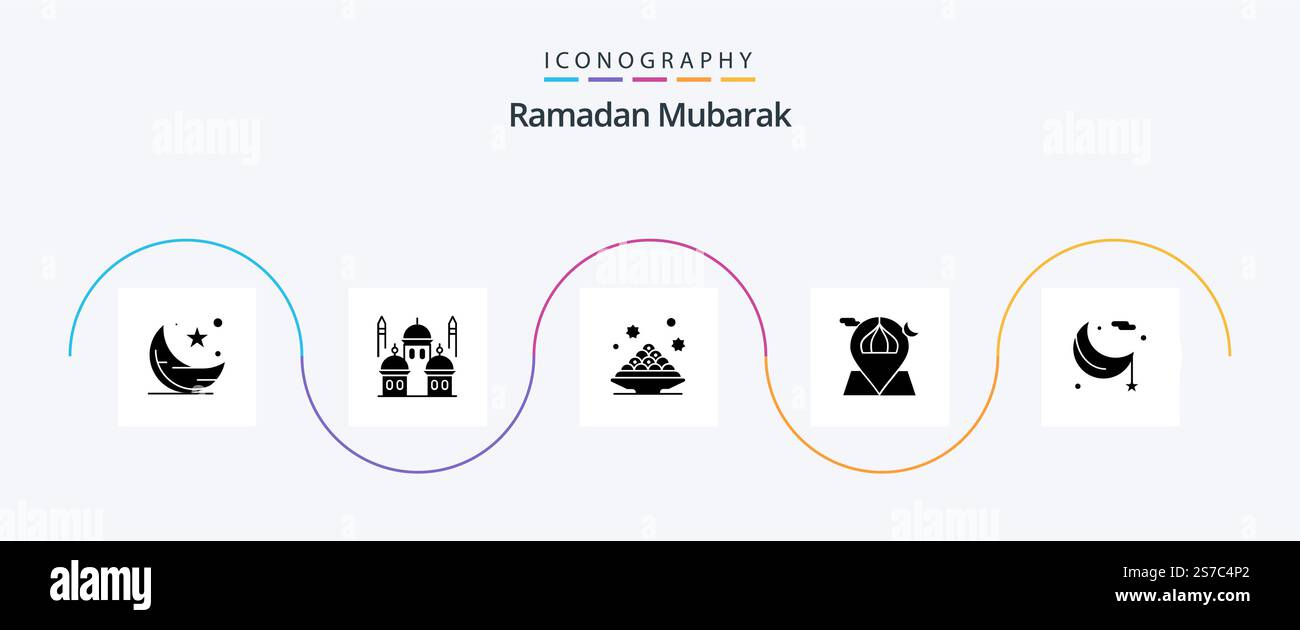 Ramadan Glyph 5 Icon Pack Including moon. mosque. moon. dish. plate ...