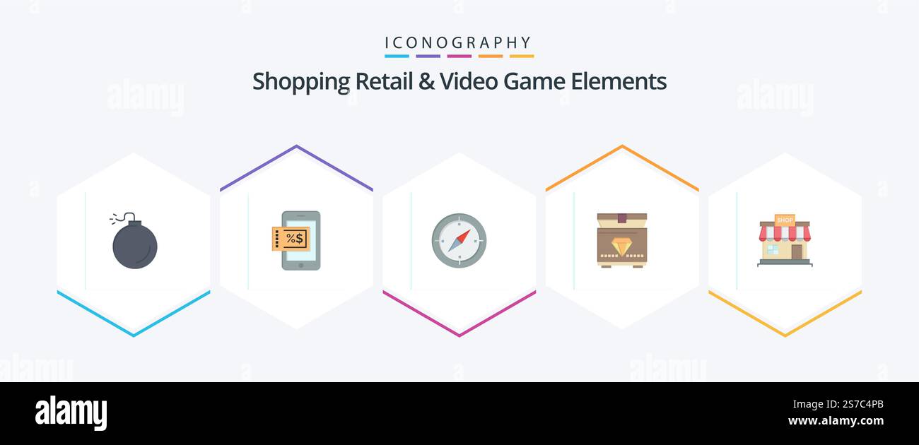 Shoping Retail And Video Game Elements 25 Flat icon pack including ...