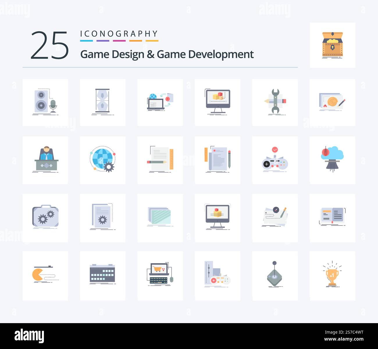 Game Design And Game Development 25 Flat Color icon pack including ...