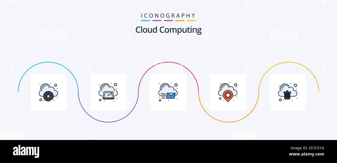Cloud Computing Line Filled Flat 5 Icon Pack Including delete. pin. cloud. map. cloud Stock ...