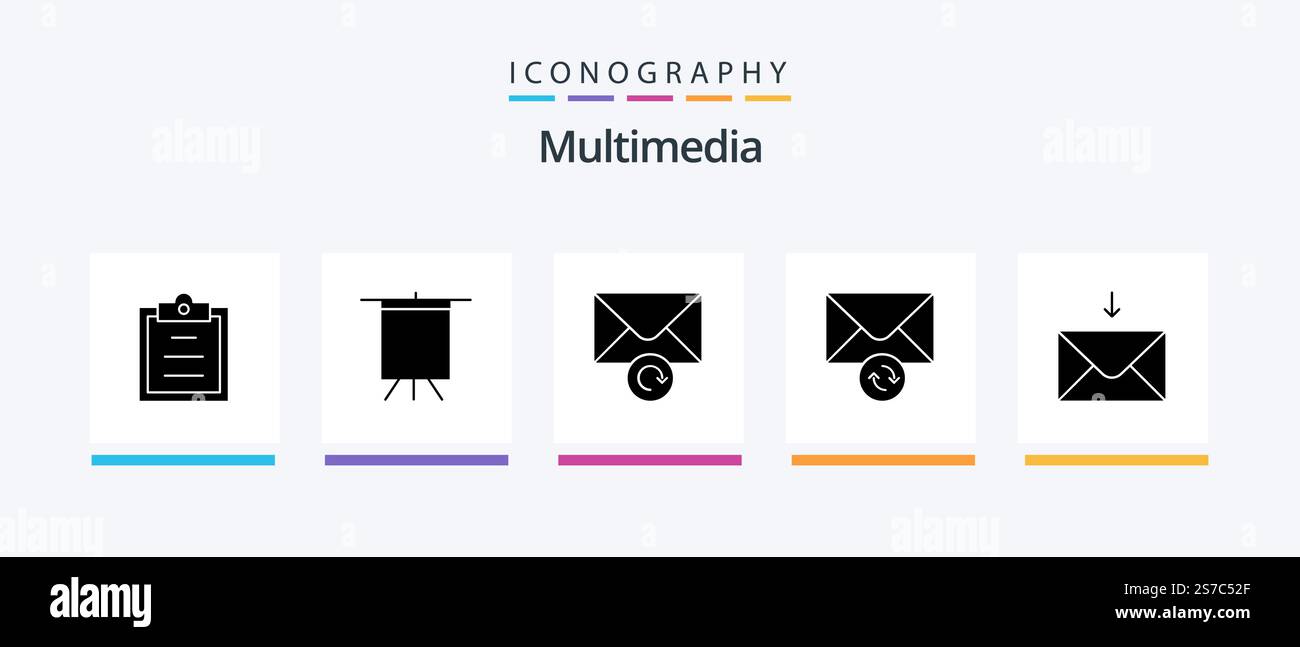 Multimedia Glyph 5 Icon Pack Including . retry. receive. mail. Creative ...