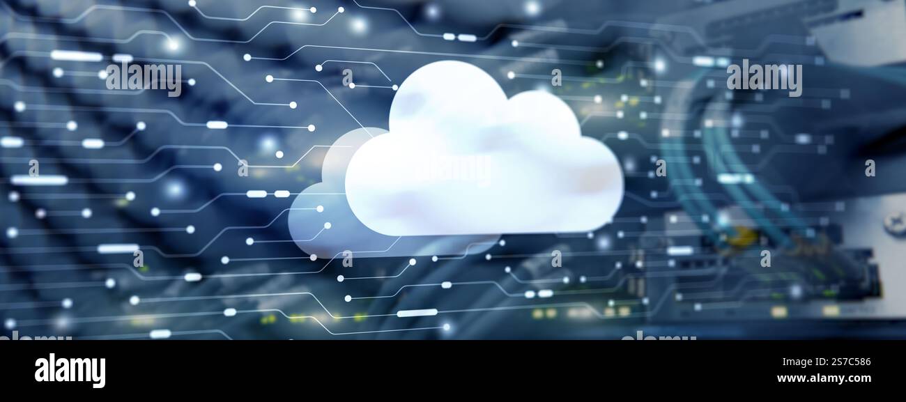 Cloud storage with server room background. Technology Business Internet ...
