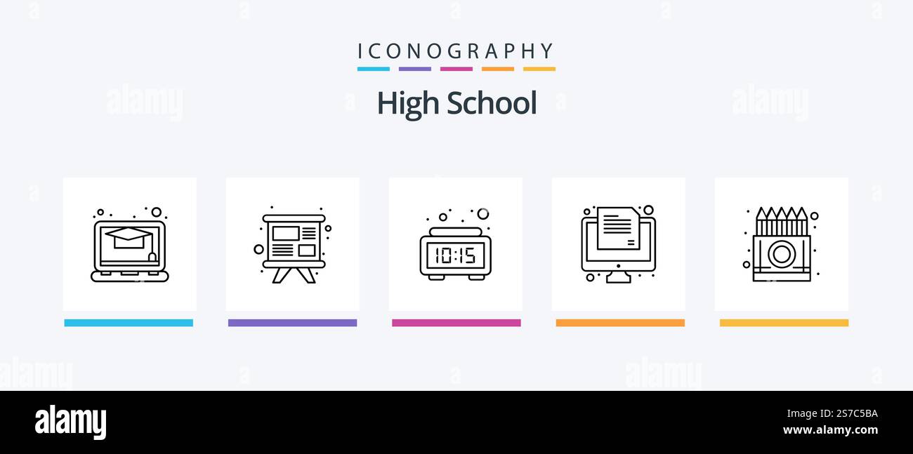High School Line 5 Icon Pack Including learning. list. computer. study ...