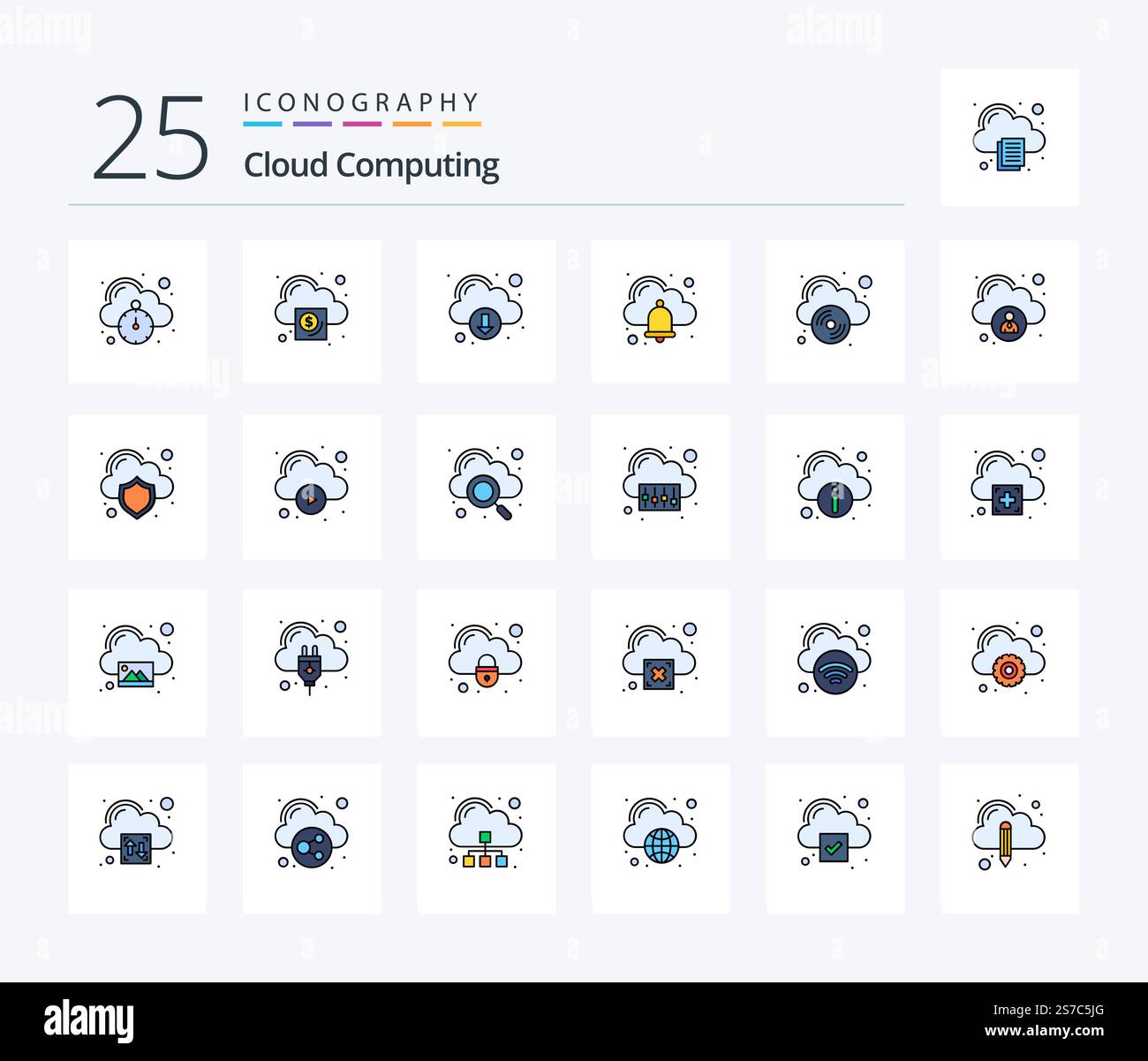 Cloud Computing 25 Line Filled icon pack including compact disk. download. alarm . bell Stock ...