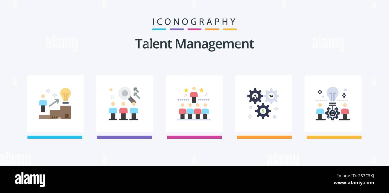 Talent Management Flat 5 Icon Pack Including setting. cog. user. bright ...
