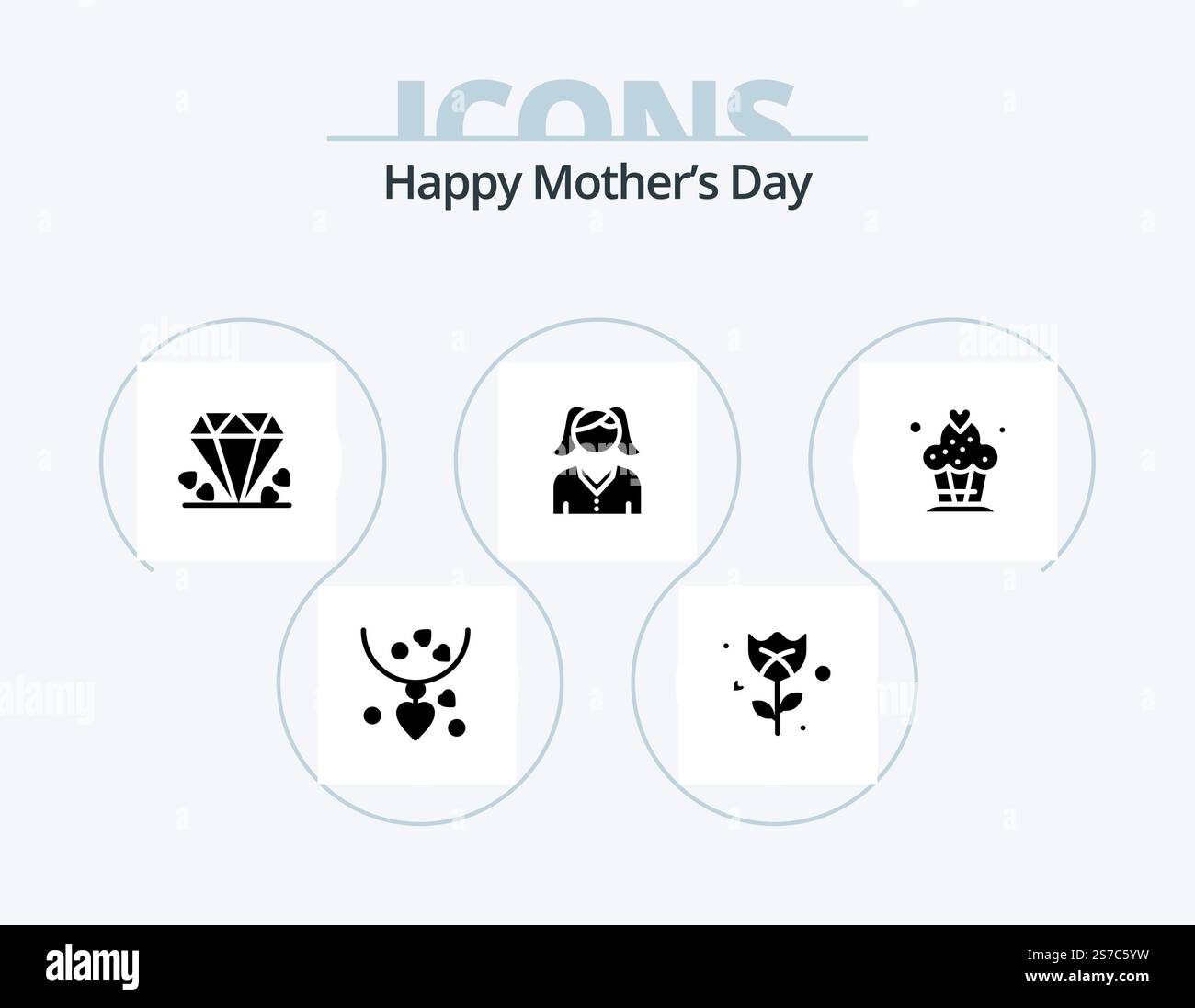 Happy Mothers Day Glyph Icon Pack 5 Icon Design. woman. female . rose ...