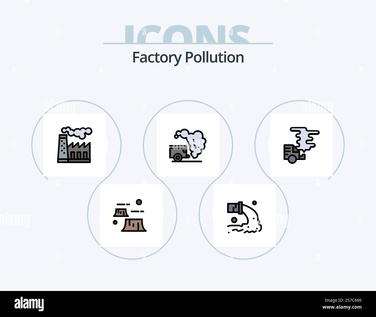 Factory Pollution Line Filled Icon Pack 5 Icon Design. co pollution ...