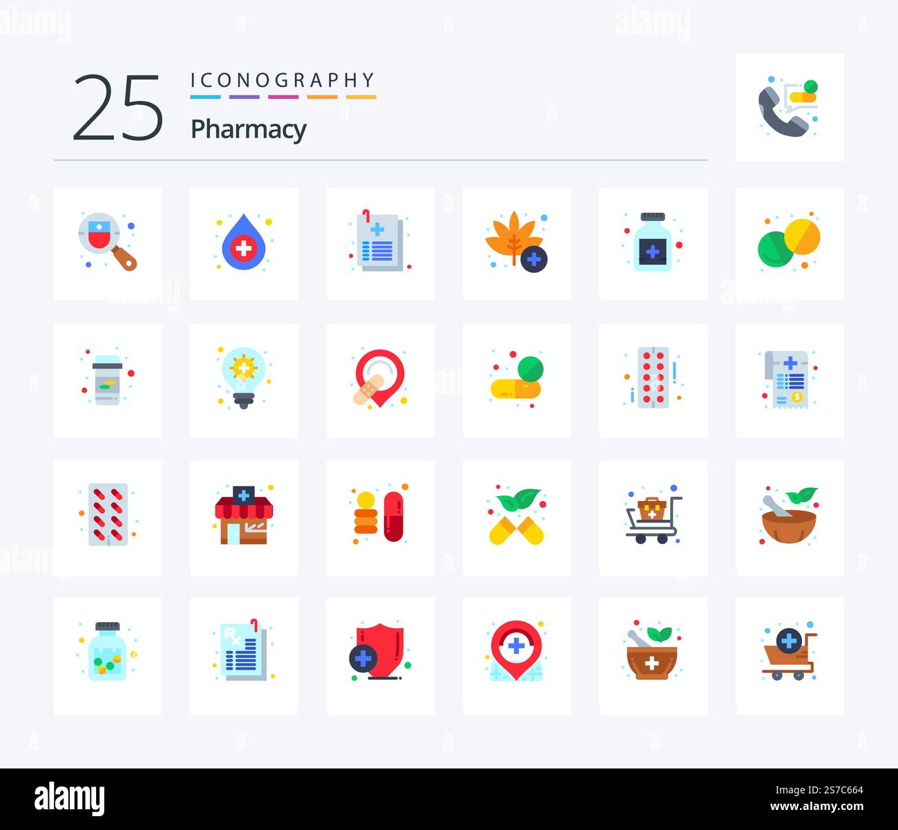 Pharmacy 25 Flat Color icon pack including medical. antidote ...