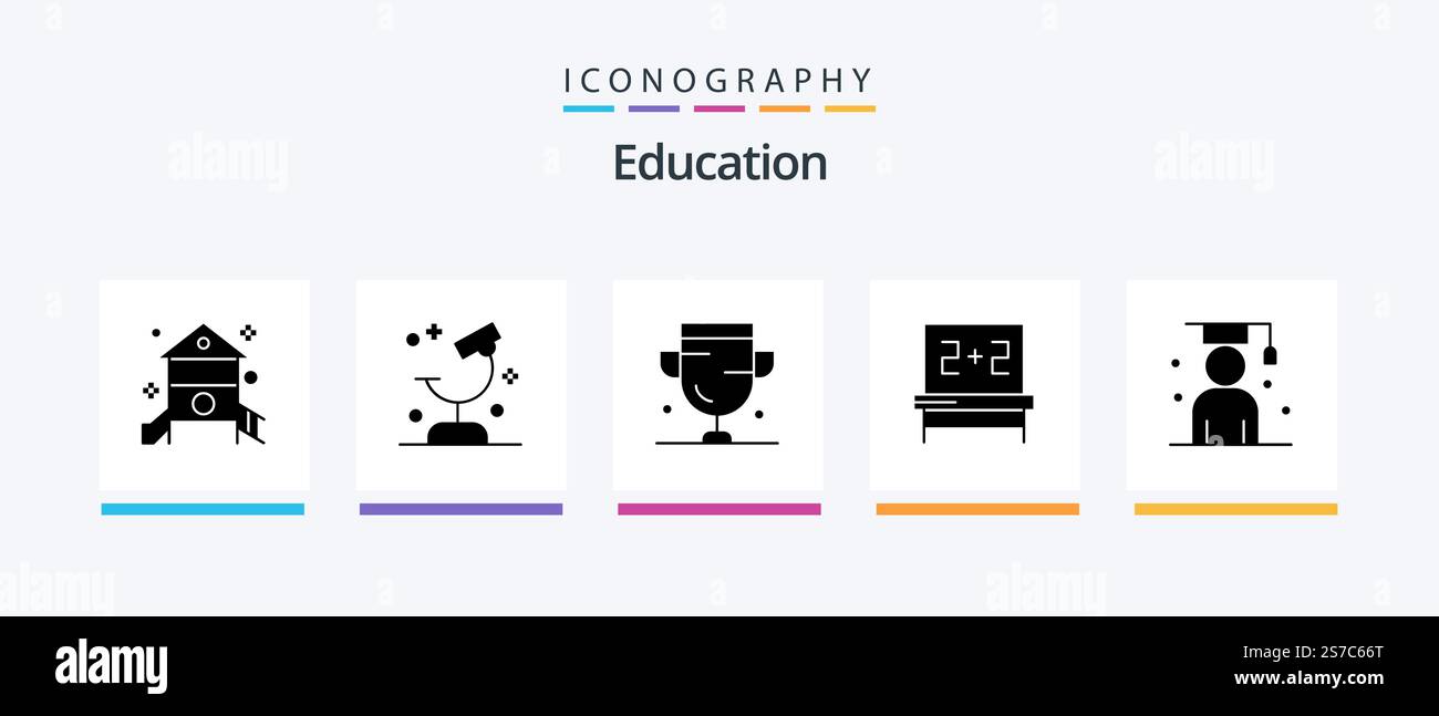 Education Glyph 5 Icon Pack Including studies. blackboard. research ...