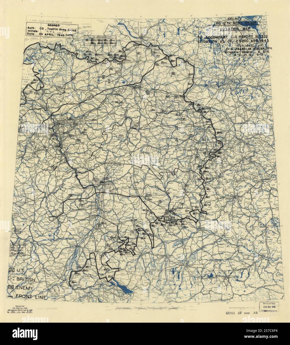 [April 23, 1945], HQ Twelfth Army Group situation map. 1945 by Allied ...