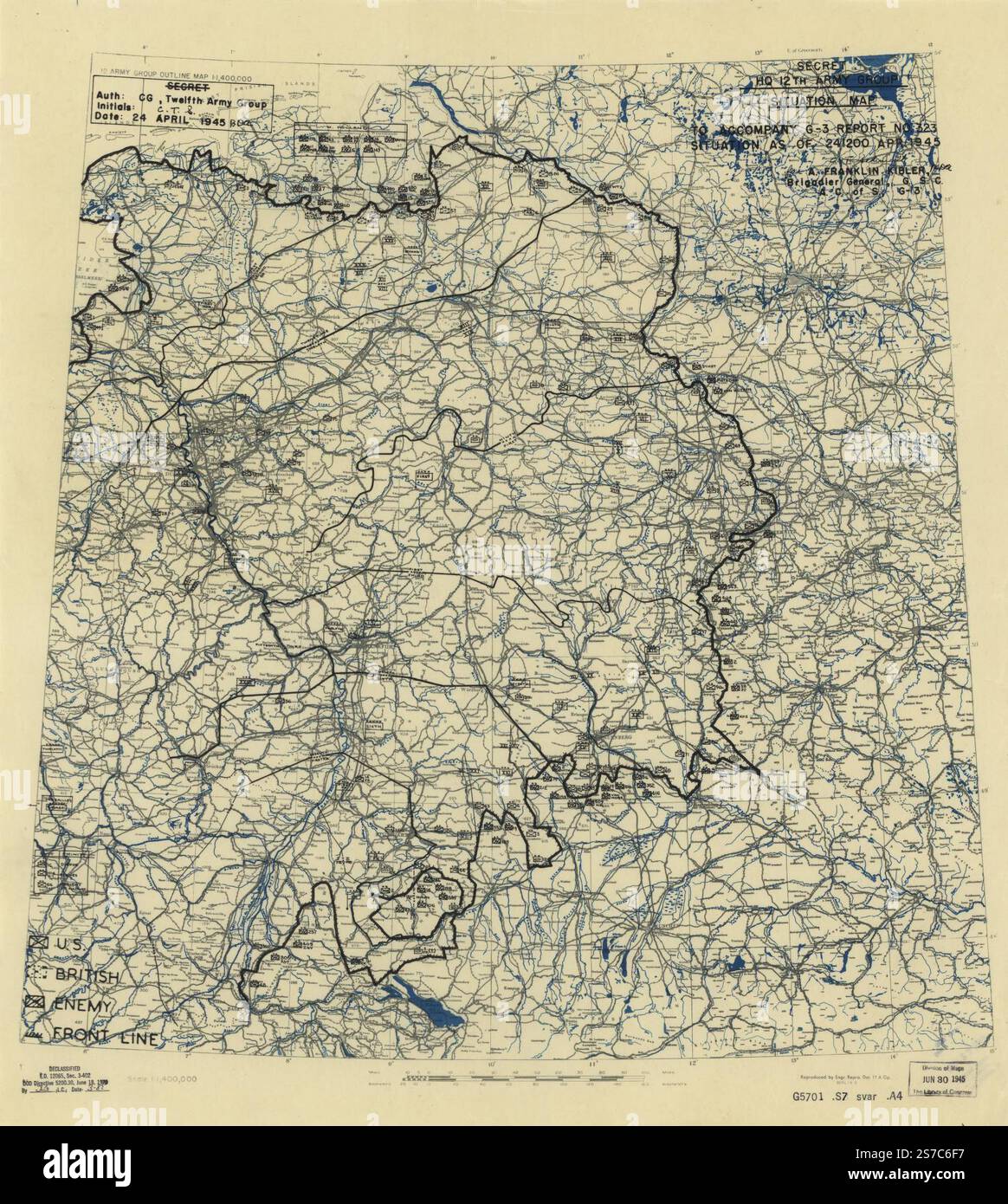 [April 24, 1945], HQ Twelfth Army Group situation map. 1945 by Allied ...