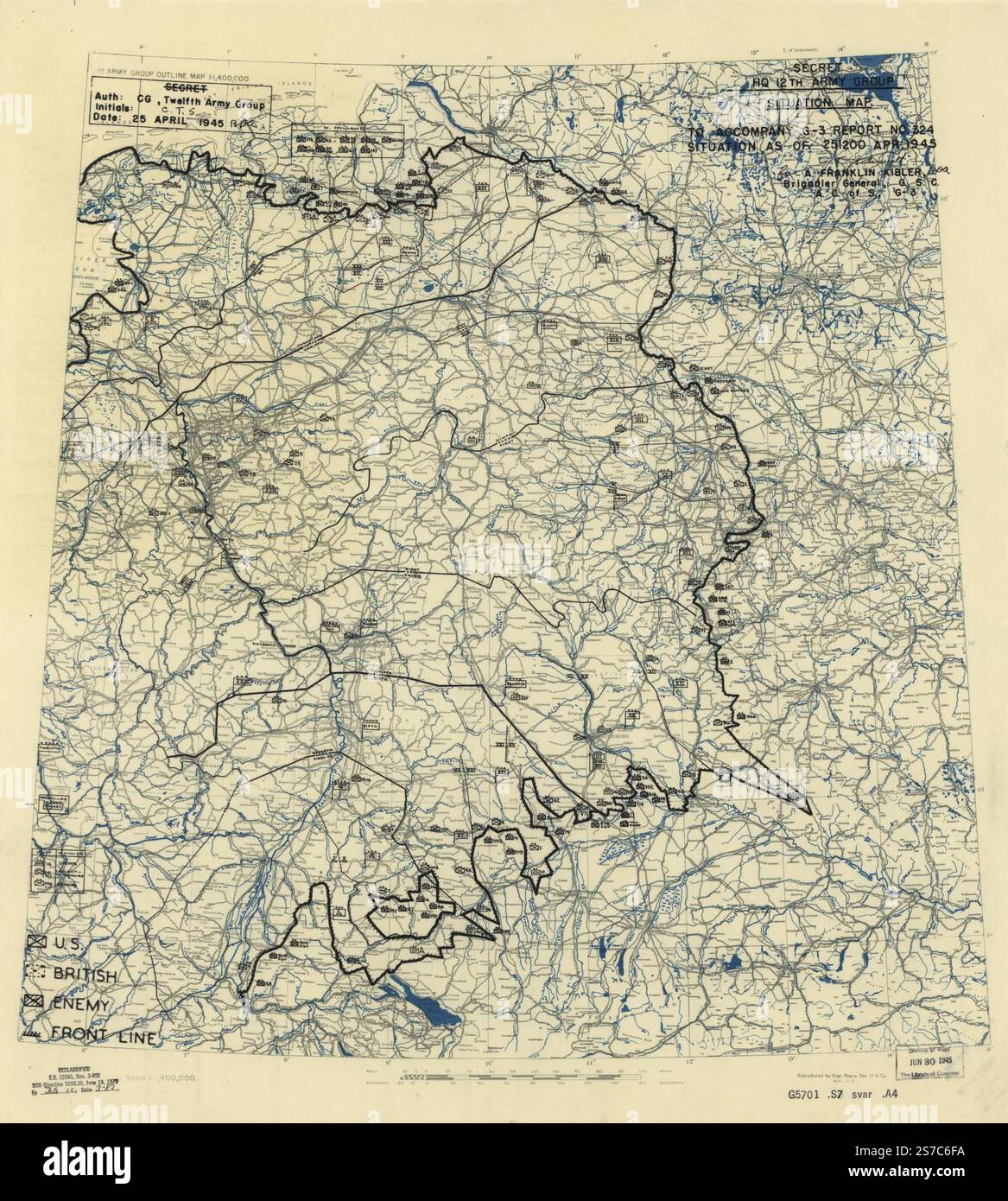 [April 25, 1945], HQ Twelfth Army Group situation map. 1945 by Allied ...