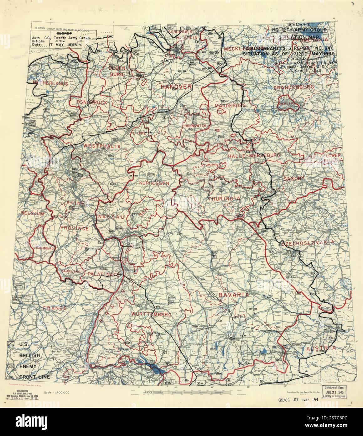[May 17, 1945], HQ Twelfth Army Group situation map. 1945 by Allied ...