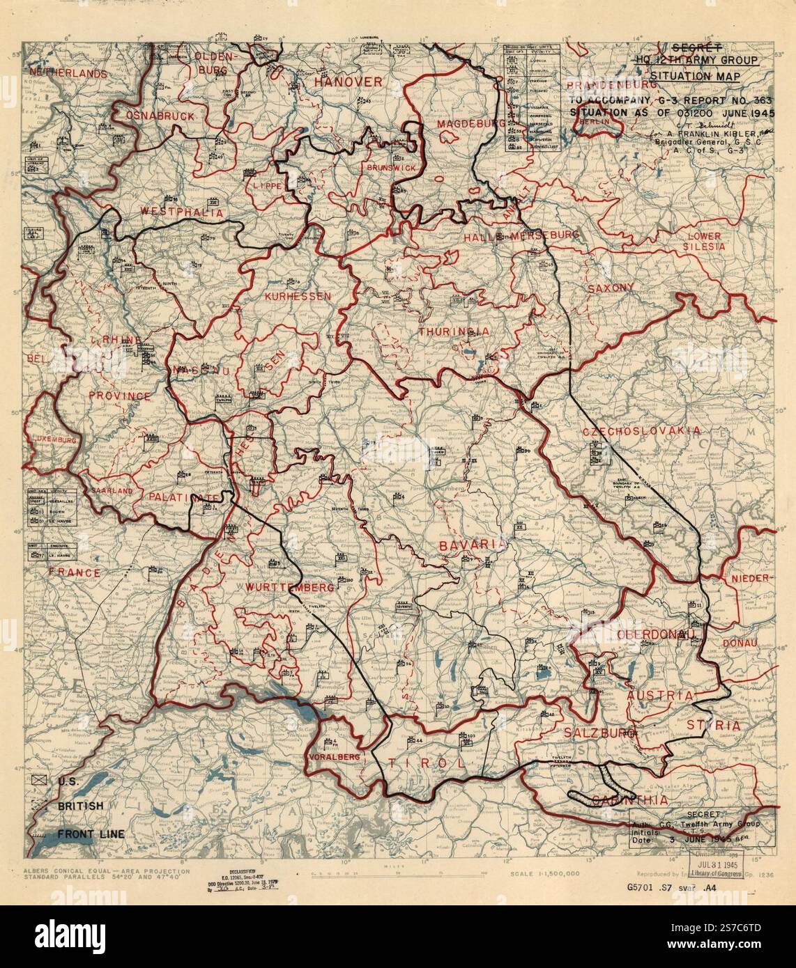 [June 3, 1945], HQ Twelfth Army Group situation map. 1945 by Allied ...