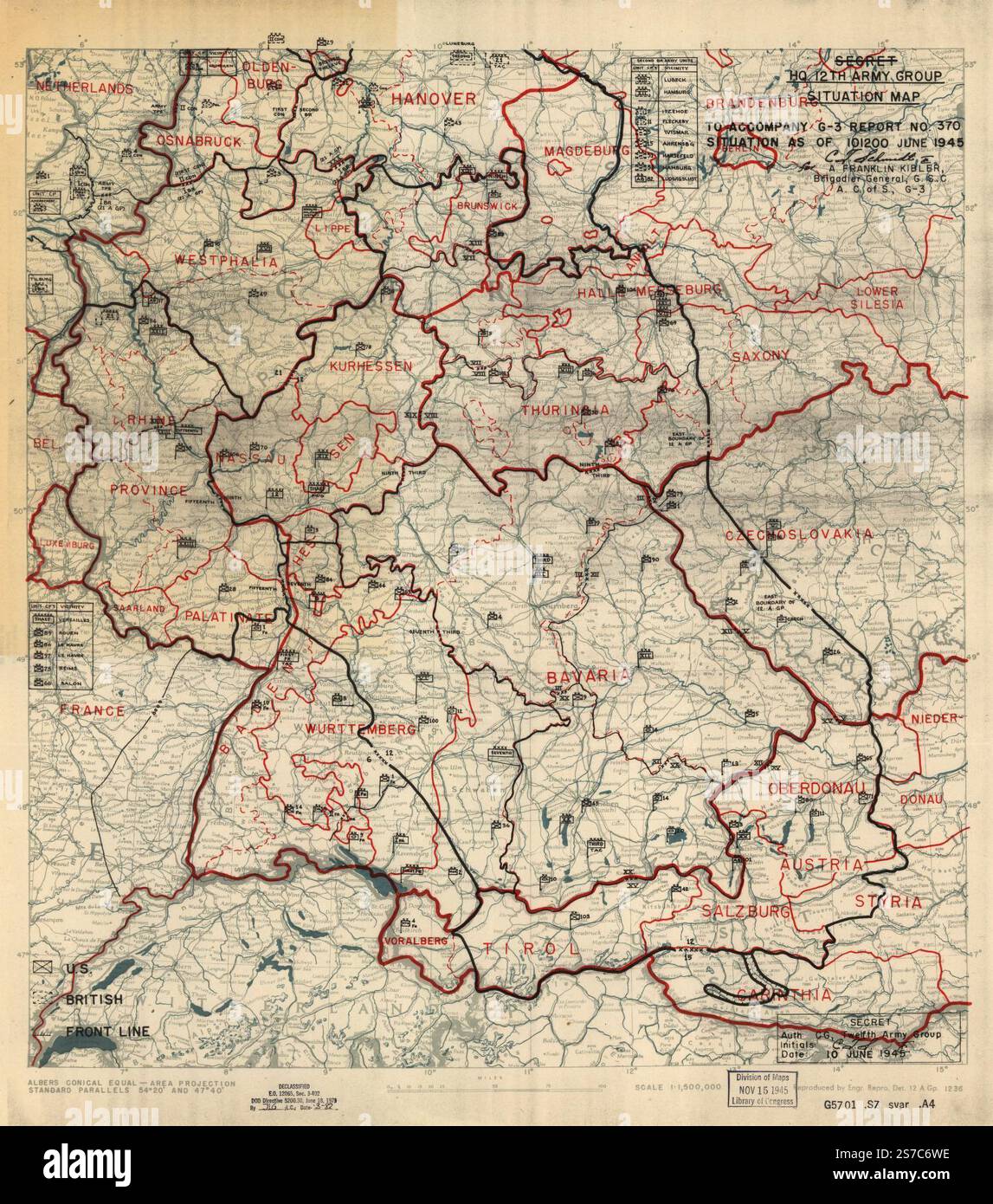 [June 10, 1945], HQ Twelfth Army Group situation map. 1945 by Allied ...