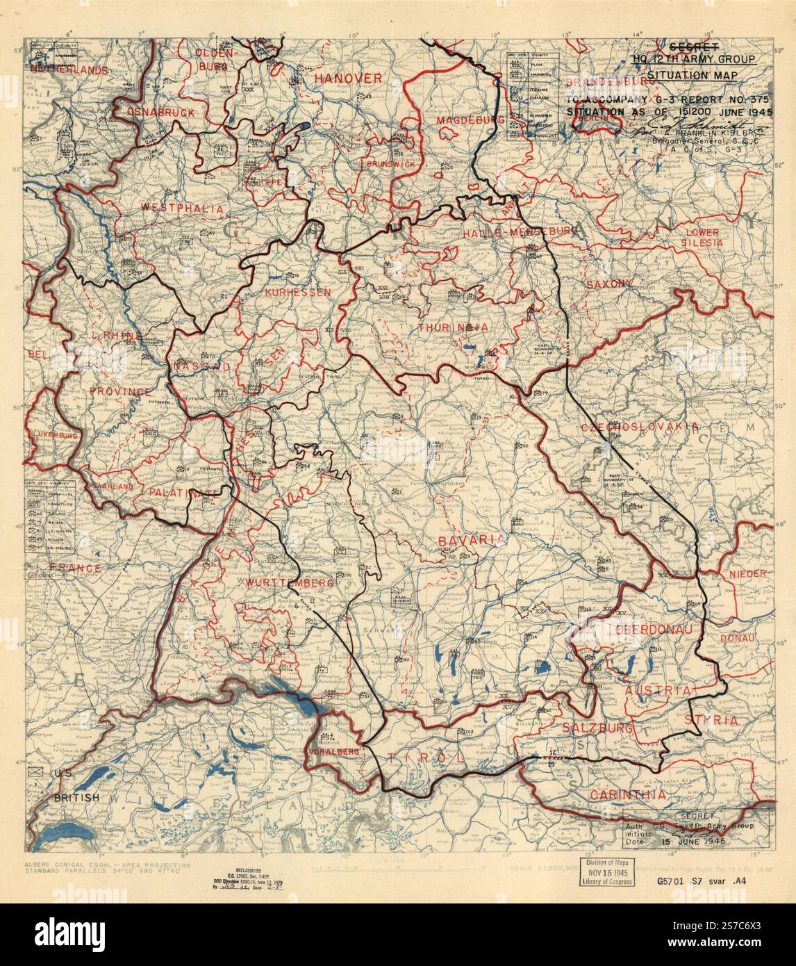 [June 15, 1945], HQ Twelfth Army Group situation map. 1945 by Allied ...