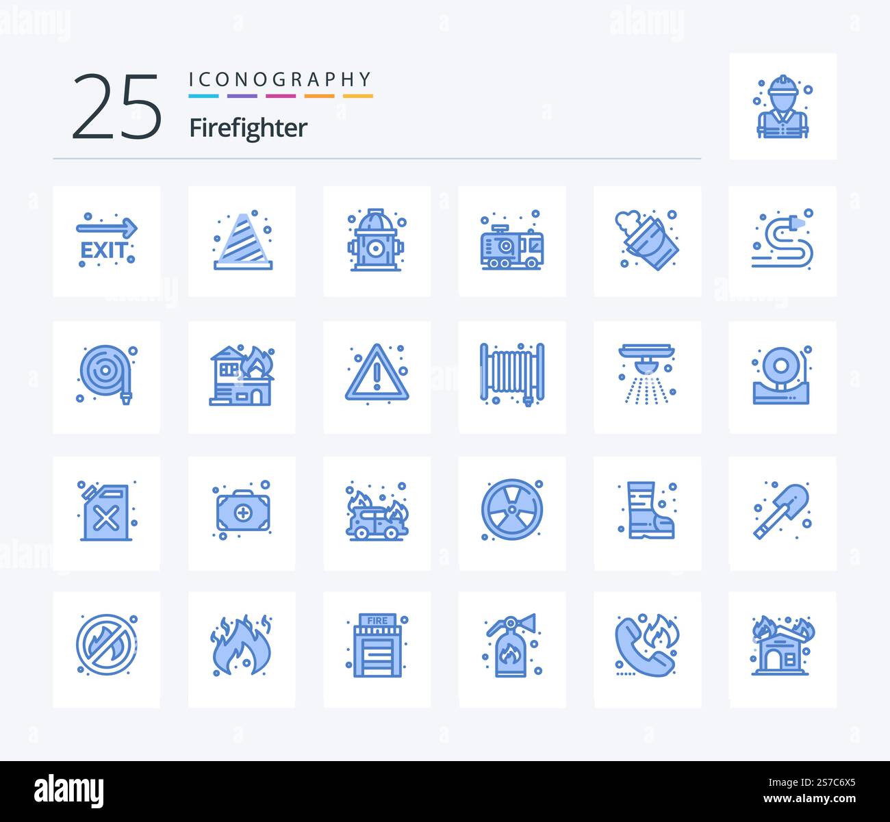Firefighter 25 Blue Color icon pack including bucket. firefighter. sign ...