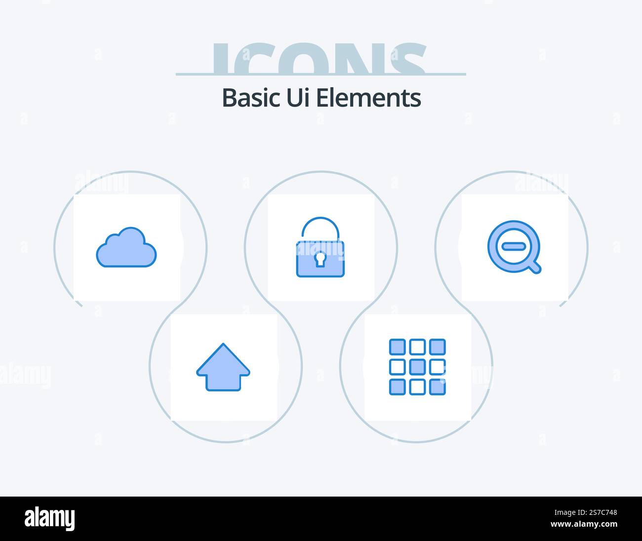 Basic Ui Elements Blue Icon Pack 5 Icon Design. delete. less. data. search. lock Stock Vector ...