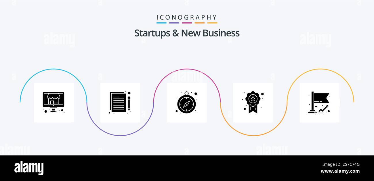 Startups And New Business Glyph 5 Icon Pack Including success. flag. clock. star. badge Stock ...