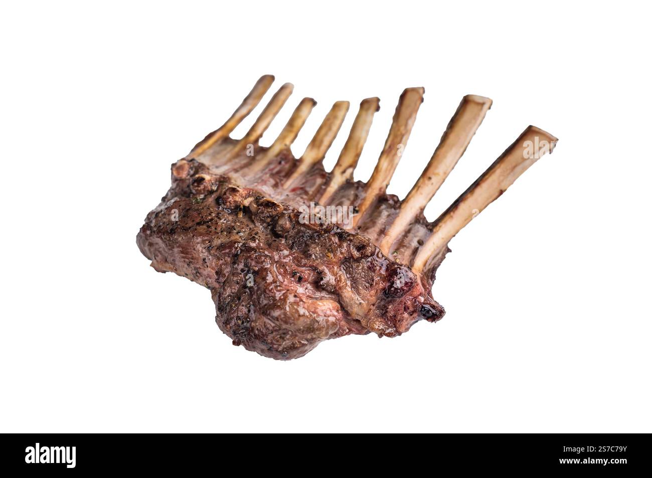 Roast Rack of lamb chops, mutton organic meat isolated on white ...