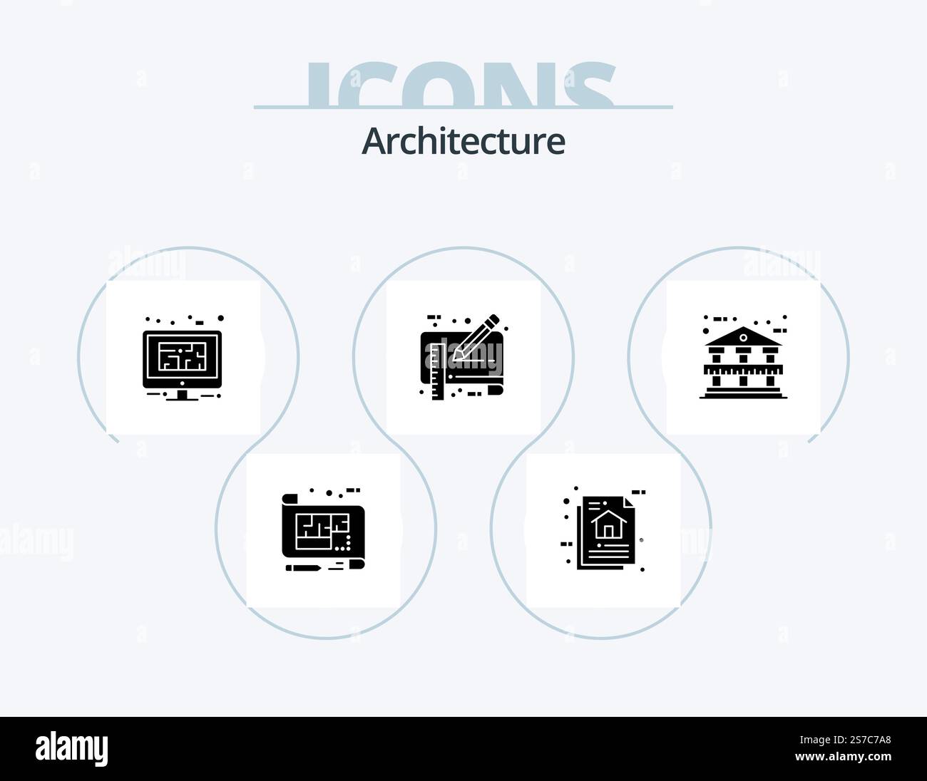 Architecture Glyph Icon Pack 5 Icon Design. draft. blue print. document ...