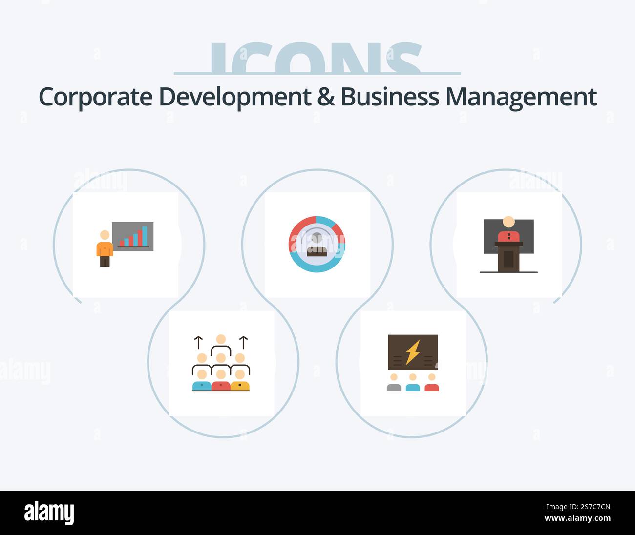 Corporate Development And Business Management Flat Icon Pack 5 Icon ...