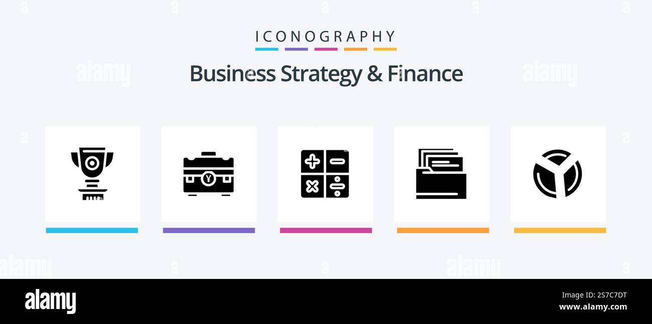 Business Strategy And Finance Glyph 5 Icon Pack Including folder . math ...