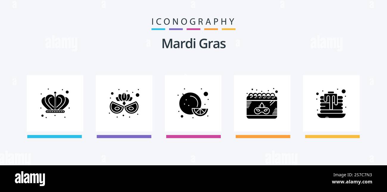 Mardi Gras Glyph 5 Icon Pack Including . sweet. orange. pan cake. gras ...