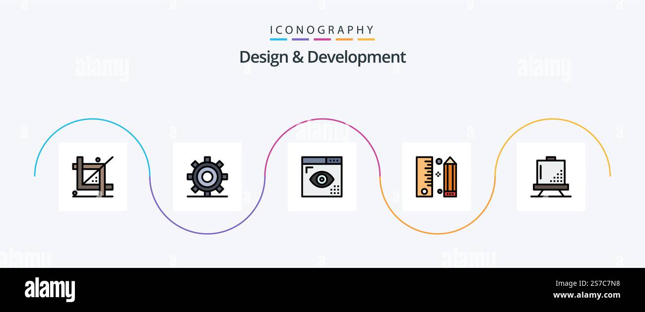 Design and Development Line Filled Flat 5 Icon Pack Including development. coding. gear ...