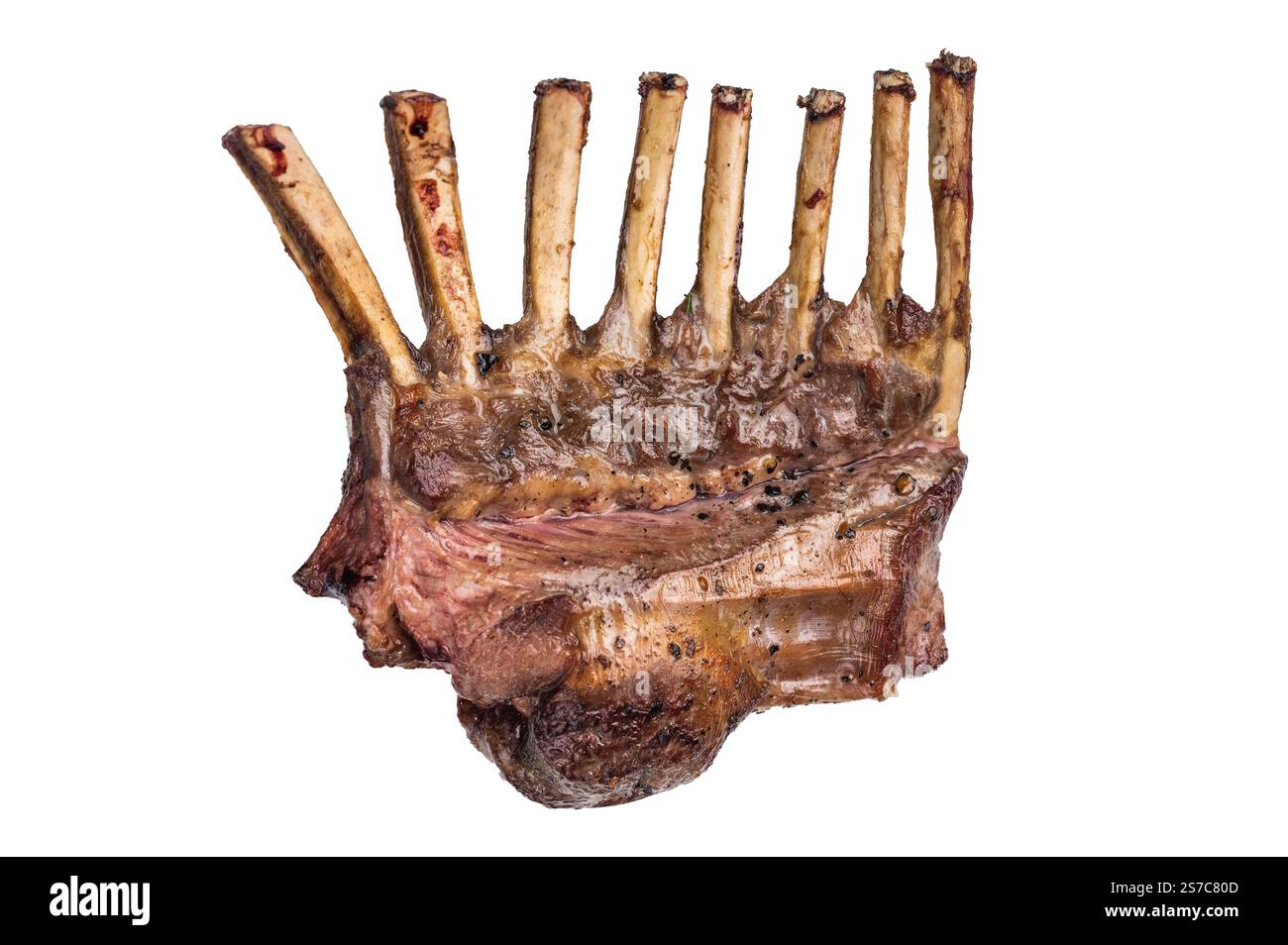 Roast Rack of lamb chops, mutton organic meat isolated on white ...