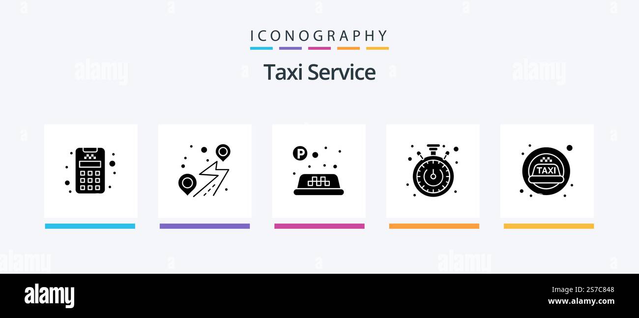 Taxi Service Glyph 5 Icon Pack Including . taxi. taxi. siren. timer ...