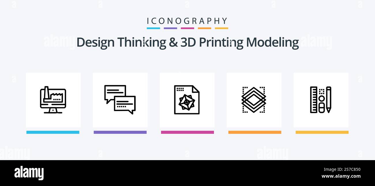Design Thinking And D Printing Modeling Line 5 Icon Pack Including ...
