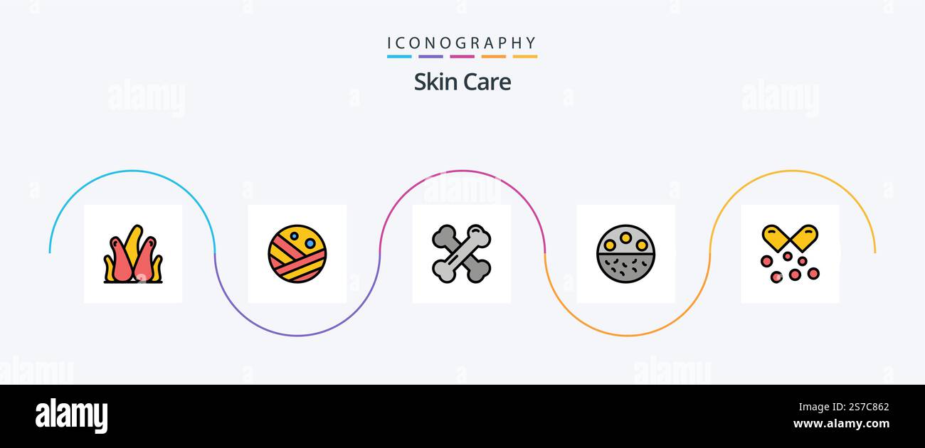 Skin Line Filled Flat 5 Icon Pack Including oil. skincare. bone health ...