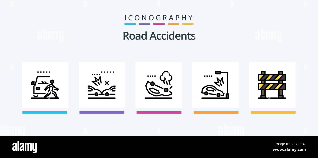 Road Accidents Line Filled 5 Icon Pack Including bus station. accident. accident. car ...