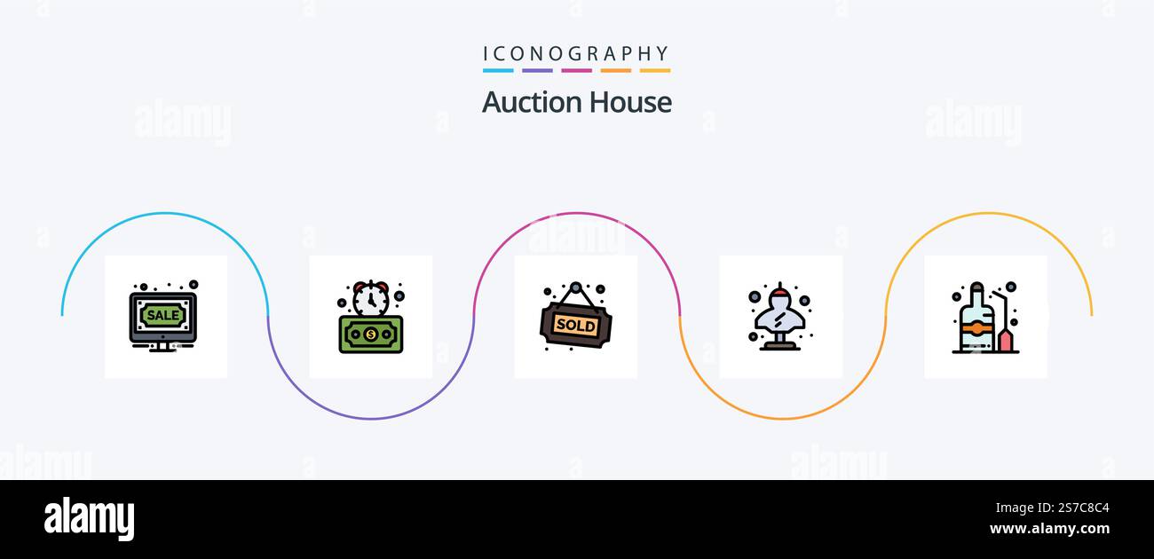 Auction Line Filled Flat 5 Icon Pack Including greek. bust. stopwatch ...