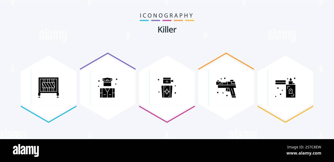 Killer 25 Glyph icon pack including flame. weapons. darts. pistol ...