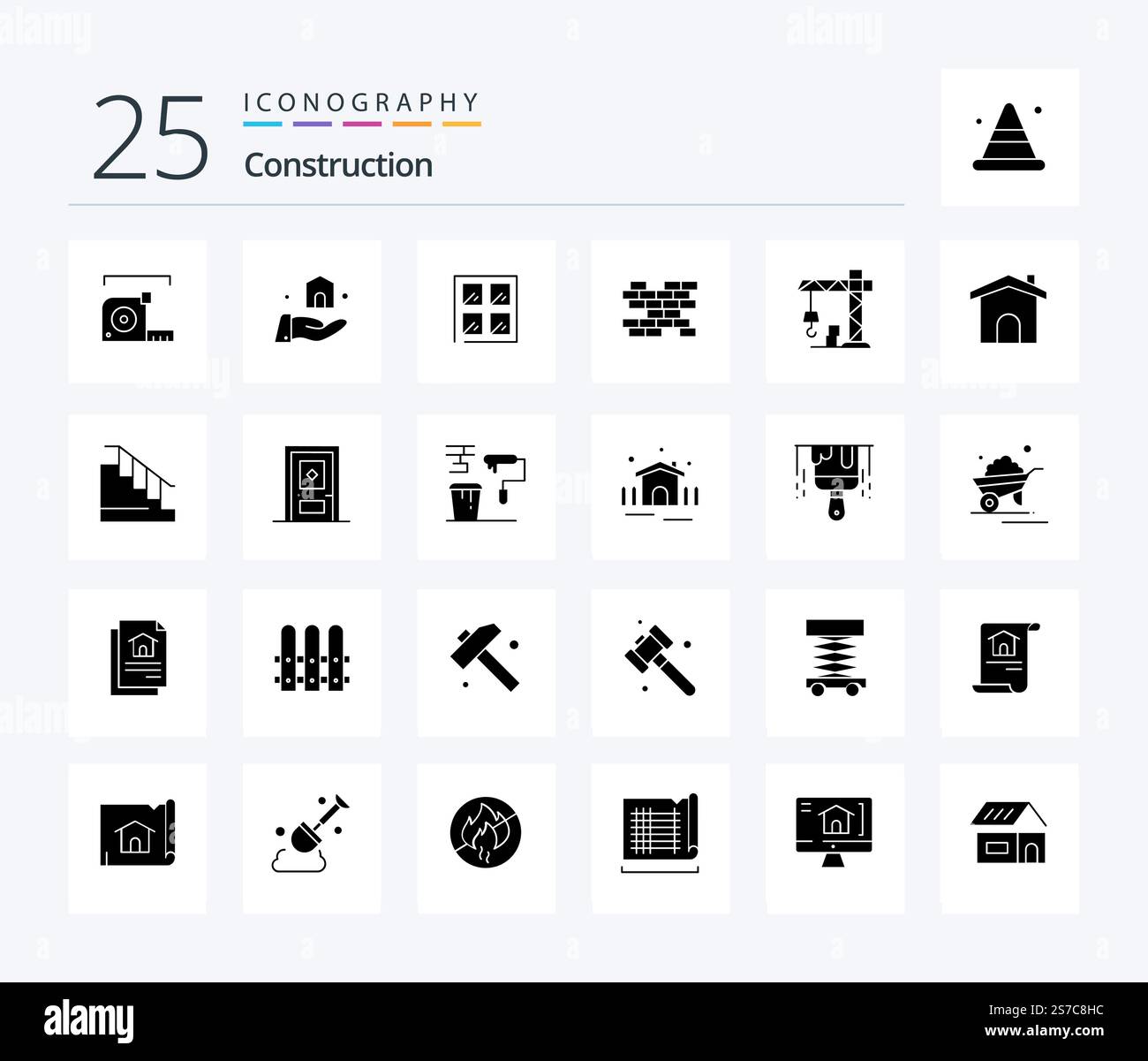 Construction 25 Solid Glyph icon pack including building. construction. window. architecture ...