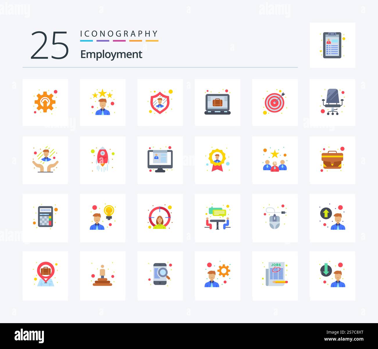 Employment 25 Flat Color icon pack including target. arrow. employee ...