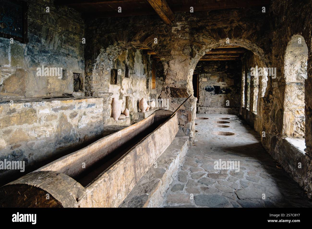 ancient wine cellar at nekresi monastery, georgia. traditional qvevri pits for winemaking Stock ...