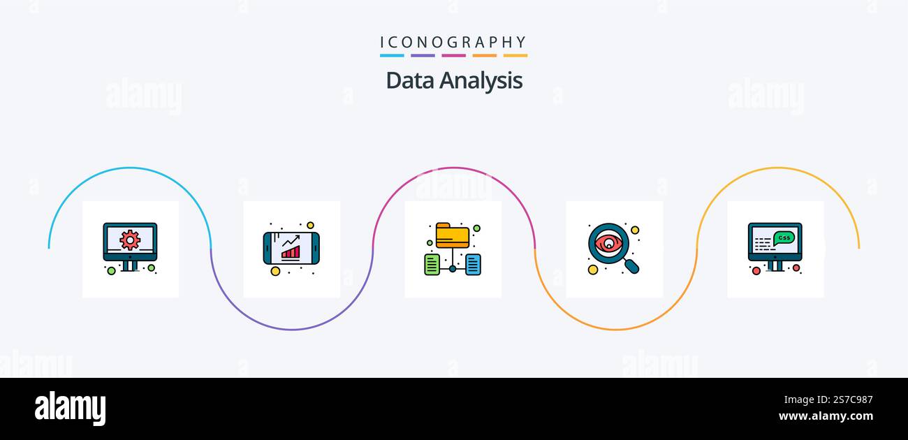 Data Analysis Line Filled Flat 5 Icon Pack Including css. report. data ...