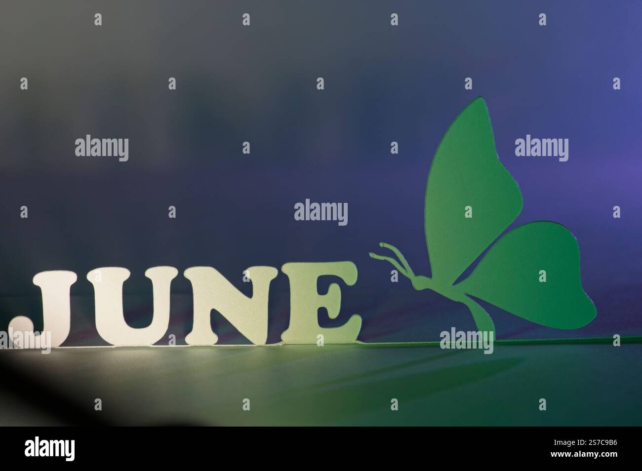 Month of June in paper cutout with butterfly Stock Photo - Alamy